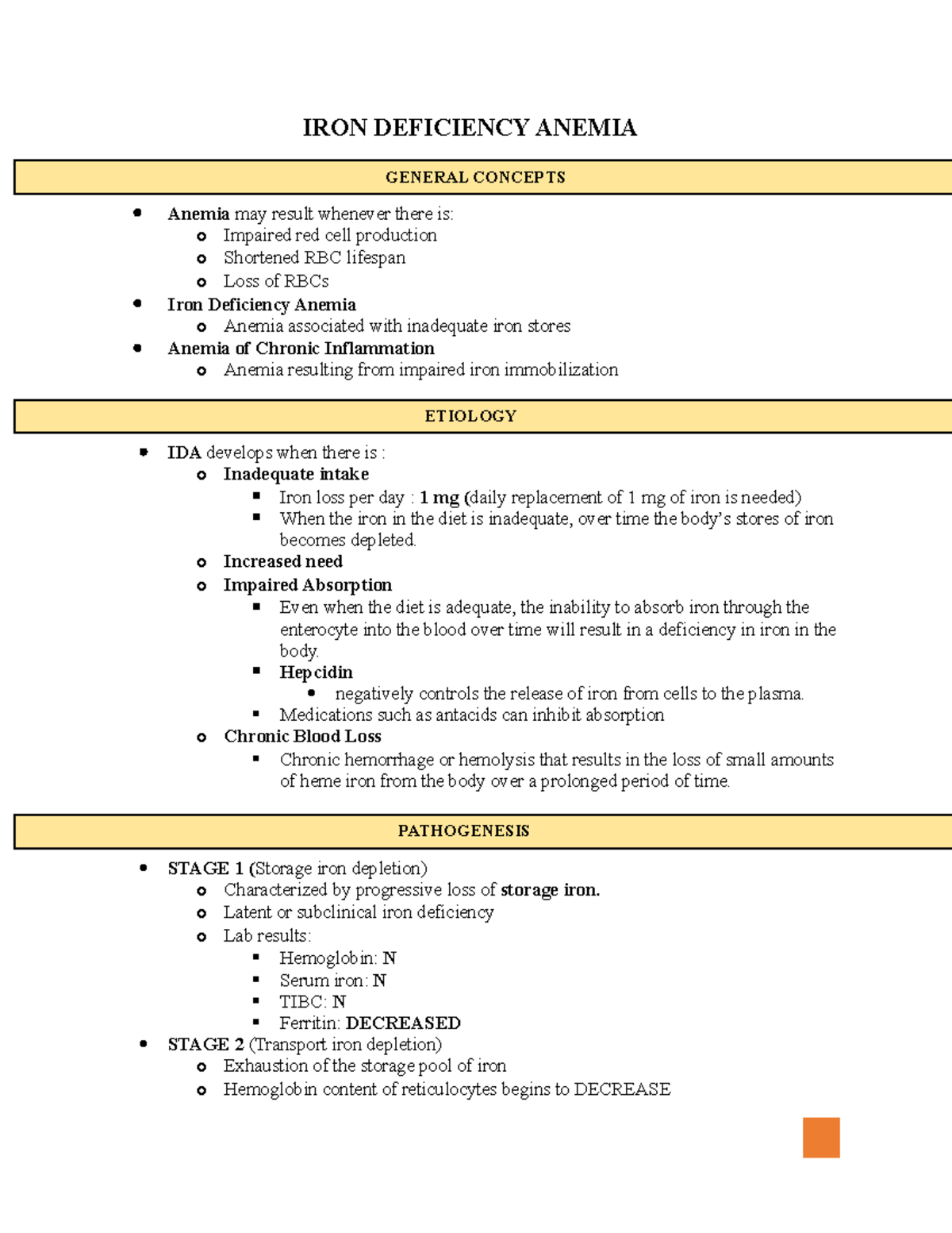 Iron Deficiency Anemia - o Increased need o Impaired Absorption Even ...