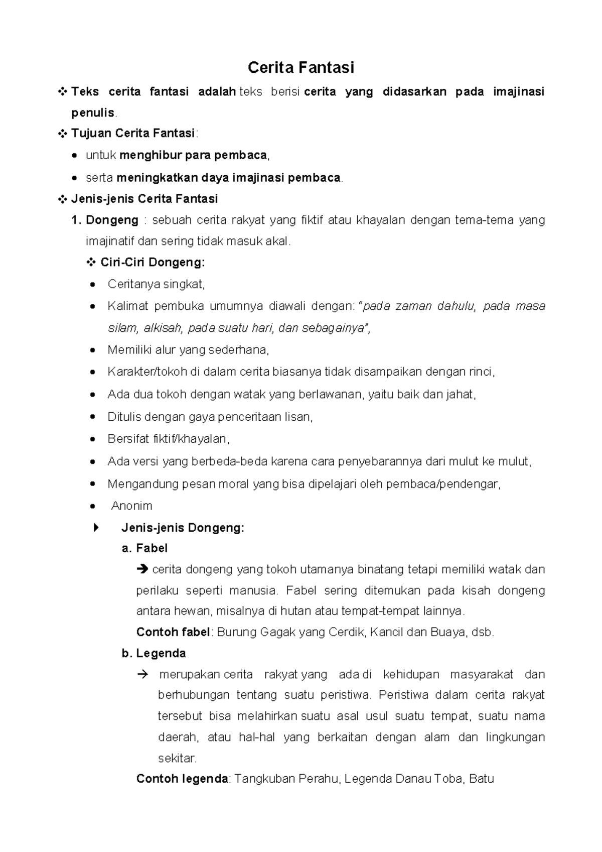 Teks Cerita Fantasi: Memahami Dongeng, Cerpen, dan Mite - Studocu