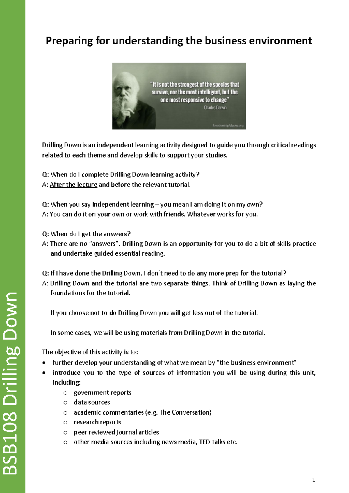 BSB108 Drilling Down: Understanding the Business Environment Guide ...