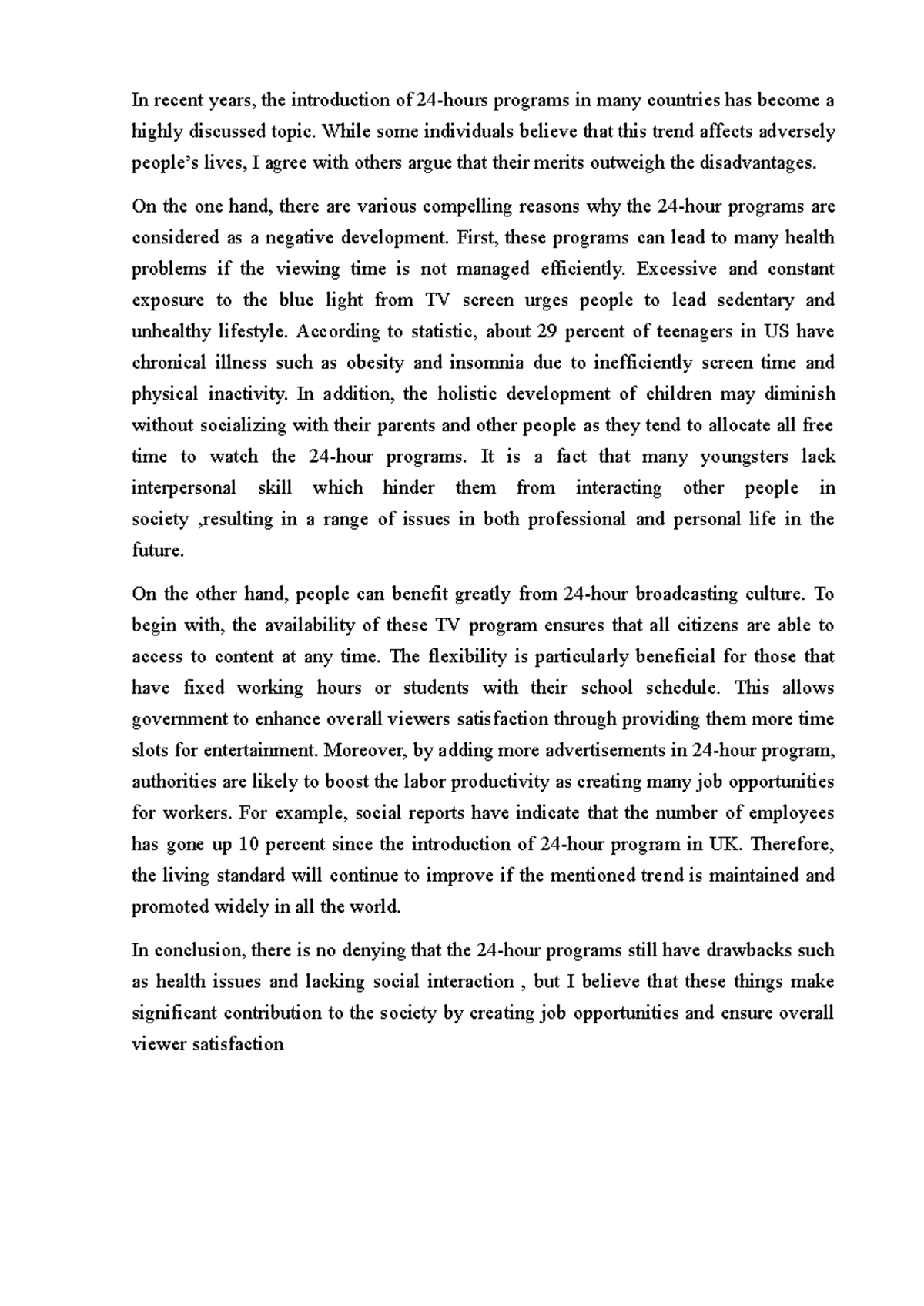 Impact of Recent TV Programs on Society: Pros and Cons - ENG101 Essay ...