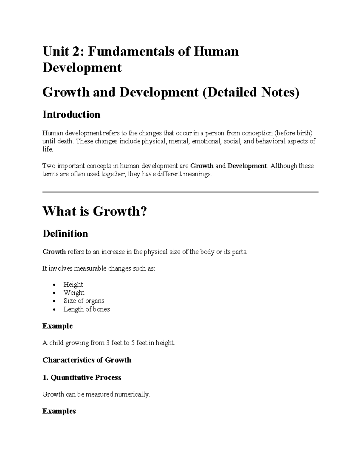 Unit 2: Growth and Development Fundamentals (Detailed Notes) - Studocu