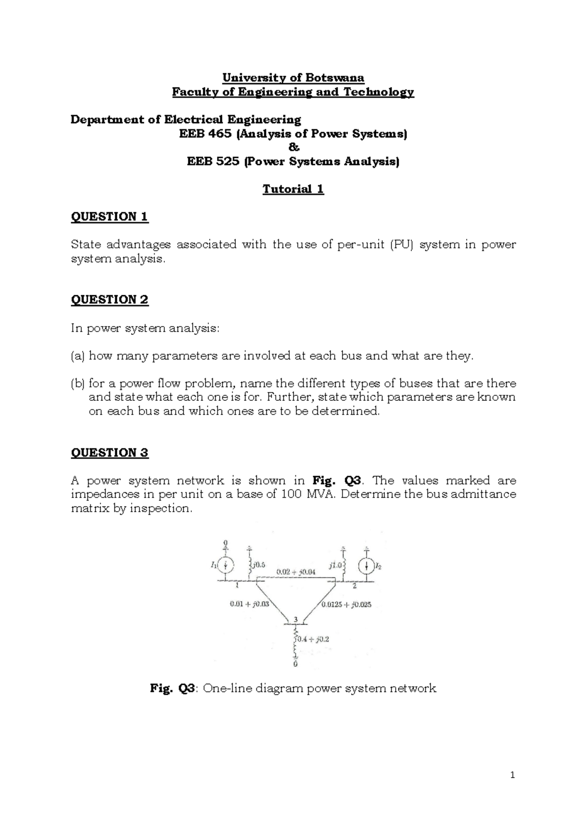 EEB 465 & EEB 525 Tutorial 1: Power Systems Analysis Questions - Studocu