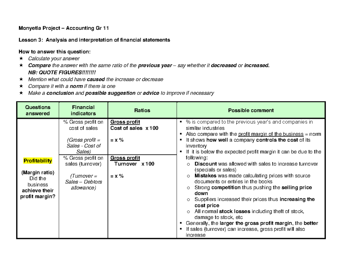 FET Accounting Gr 11: Financial Statement Analysis & Interpretation ...