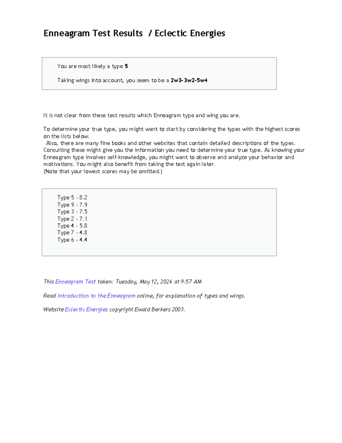 Enneagram Test Results: Type 5 Analysis & Insights - Studocu