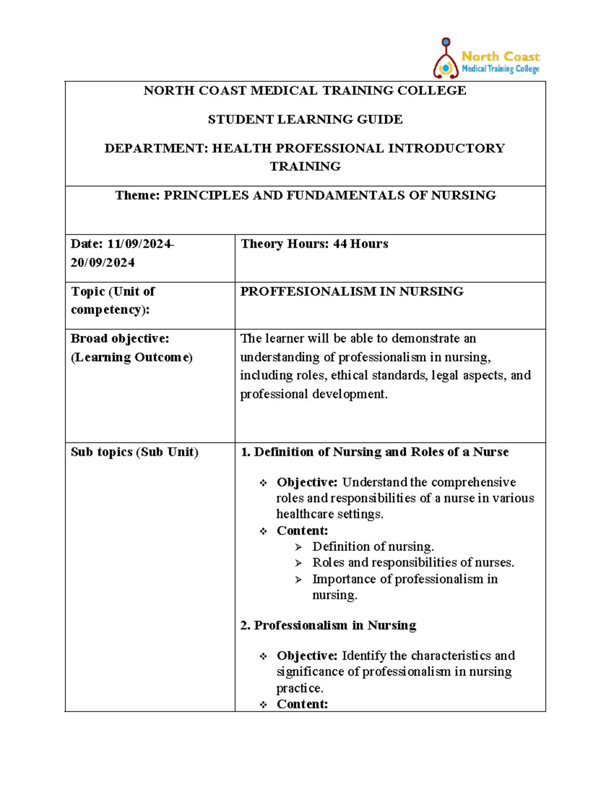 NCMTC Health Professional Introductory Training: Professionalism in ...