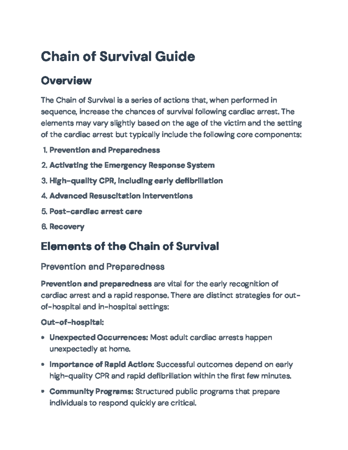 Chain of Survival Guide for Cardiac Arrest Response and Recovery ...