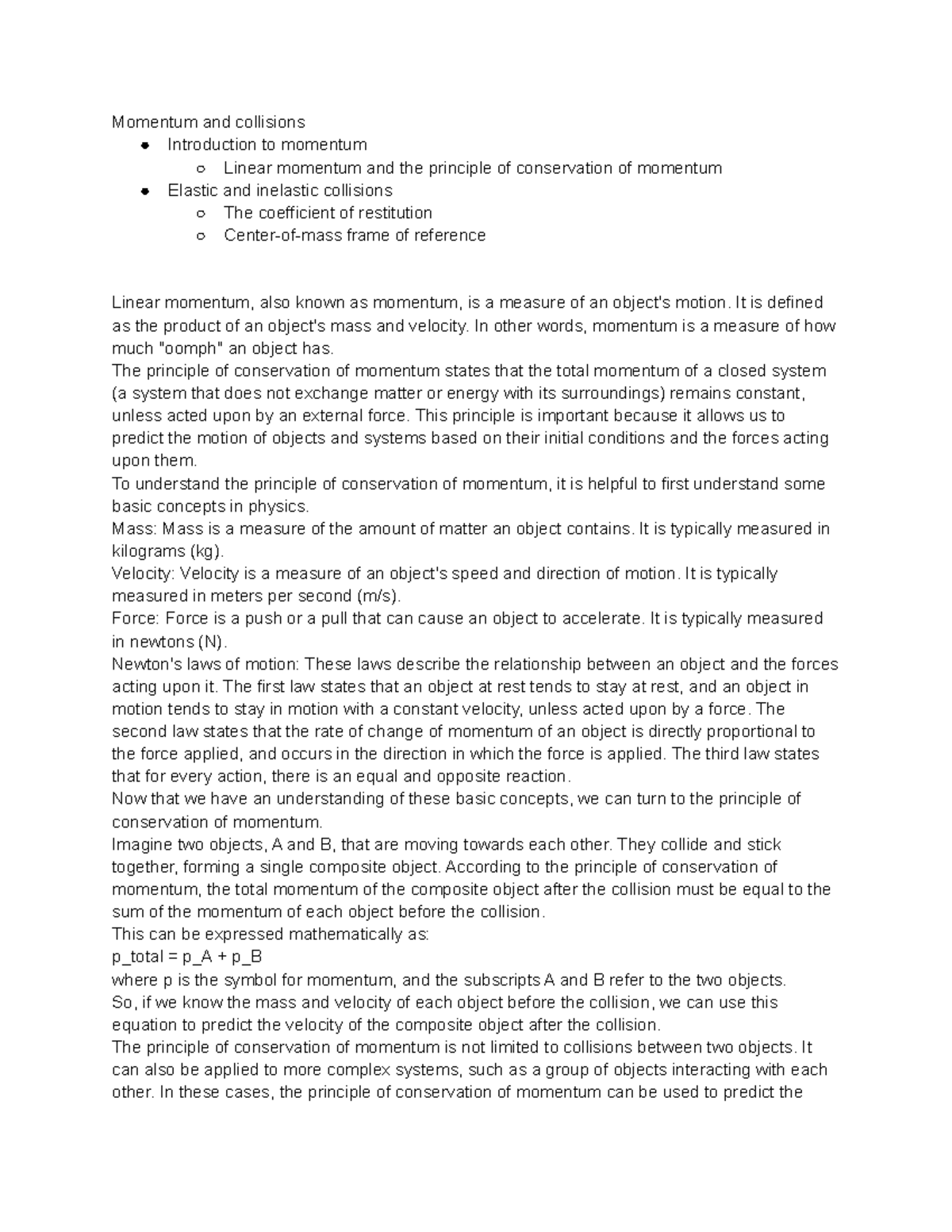 Introduction to momentum - It is defined as the product of an object's ...