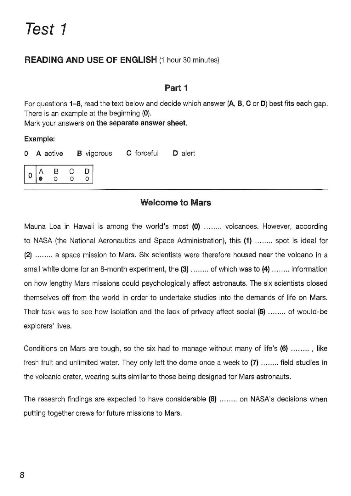 C1 Advanced 5 - Test 1 Reading and Use of English Part 1 - Studocu