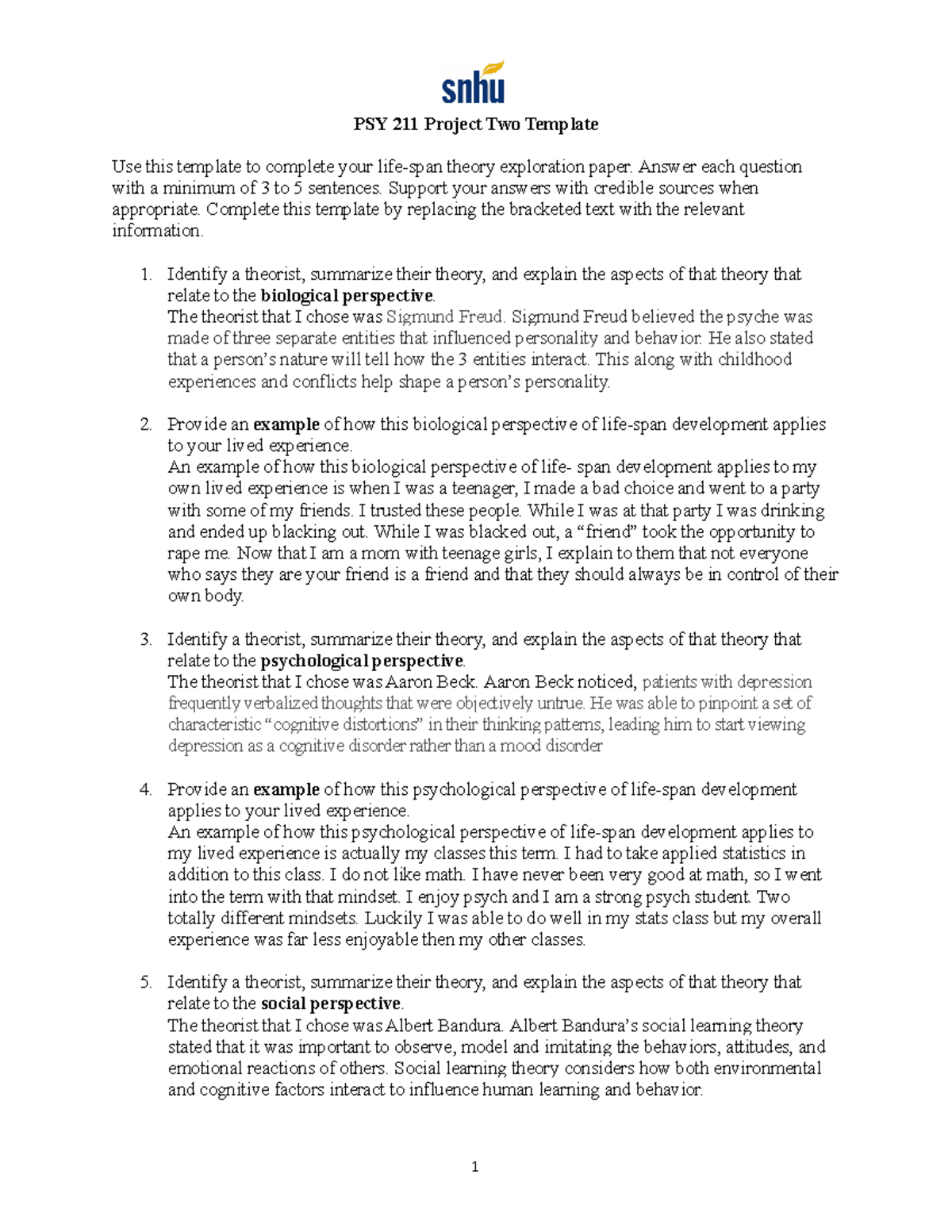 PSY 211 Project Two final - PSY 211 Project Two Template Use this template to complete your ...