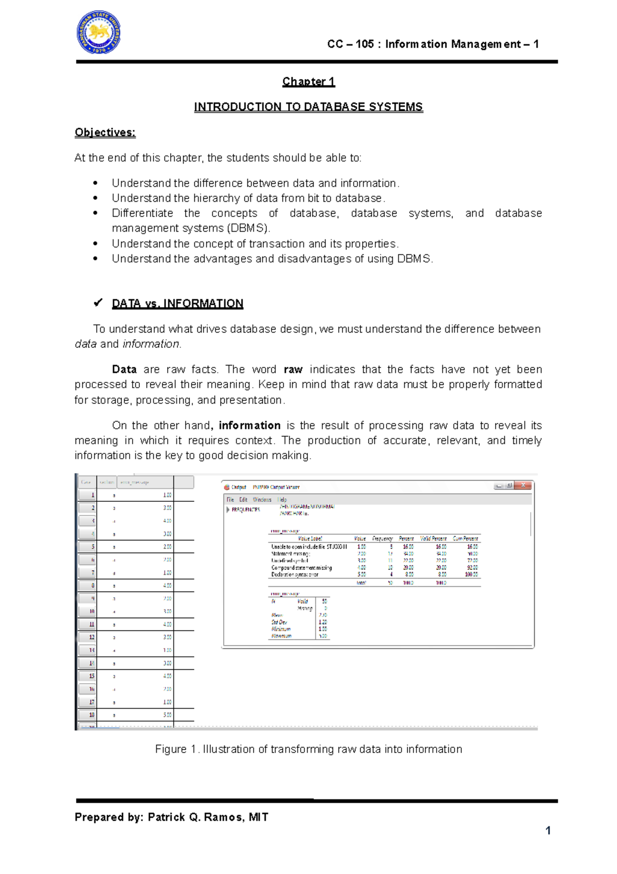 CC-105 (Ch 1 - Intro to Database Systems: Concepts & Management) - Studocu