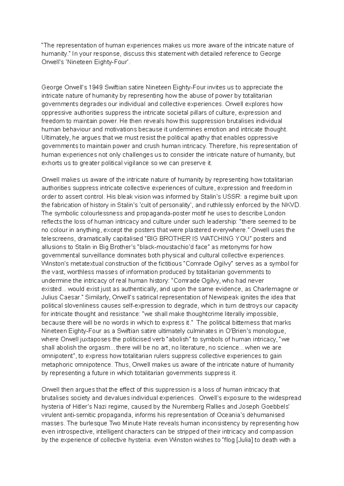 Common Module: Nineteen Eighty-Four Final Essay Response - Studocu