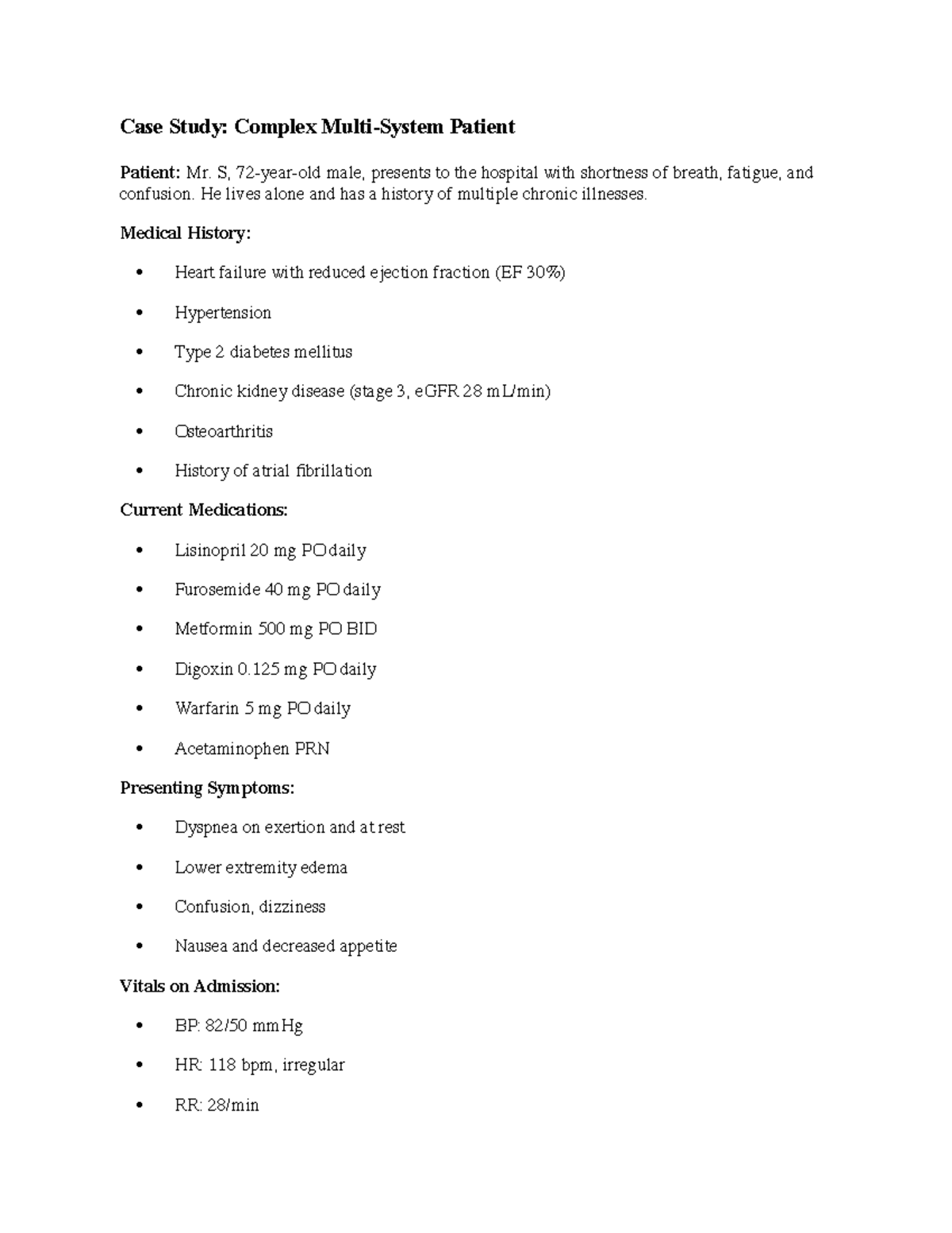 Case Study: Complex Patient Management - Mr. S (Case3) - Studocu