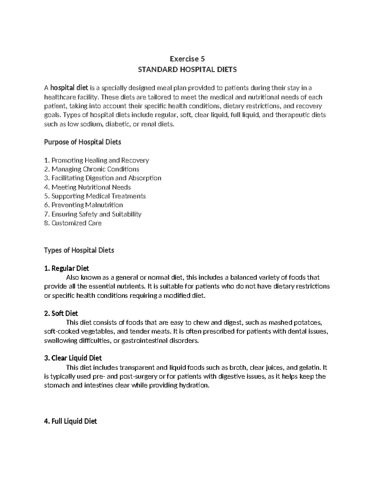 Nutrilab - Lesson 5: Overview of Standard Hospital Diets - Studocu