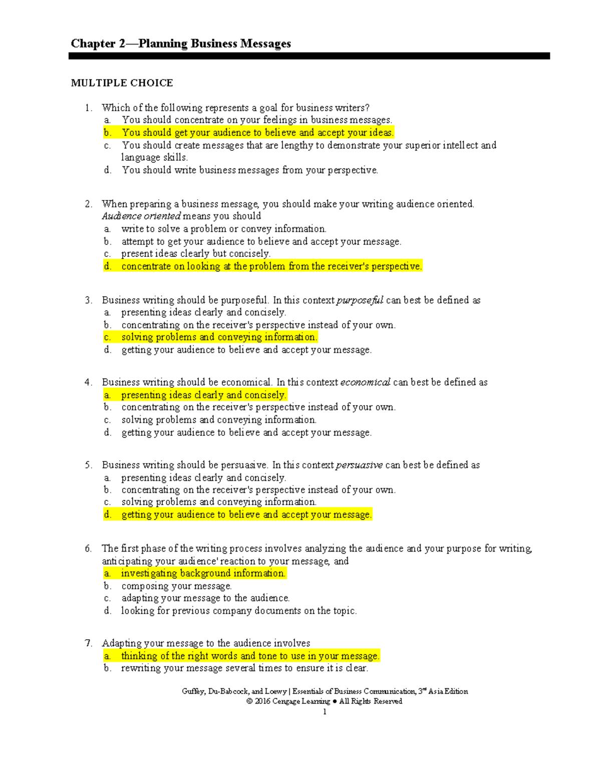 Chapter 2 Business Messages: Multiple Choice Questions and Answers ...