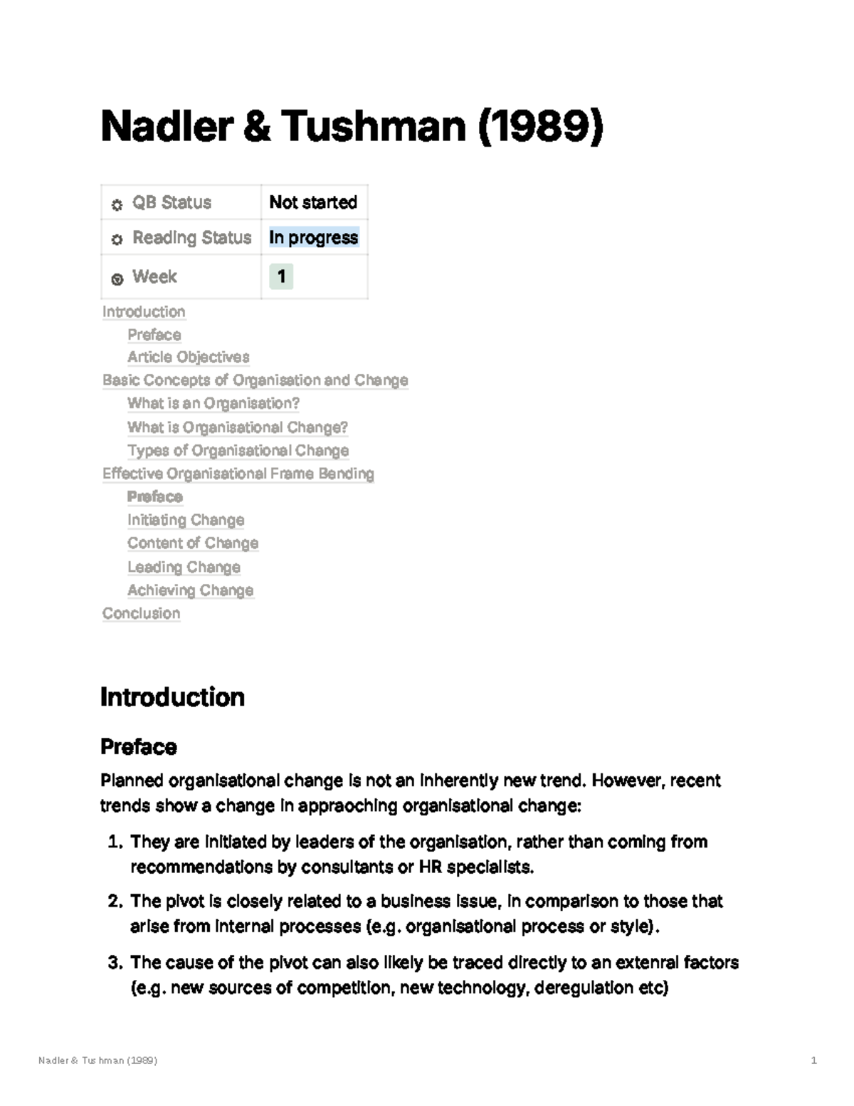 Nadler Tushman (1989) - Understanding Organisational Change Concepts ...
