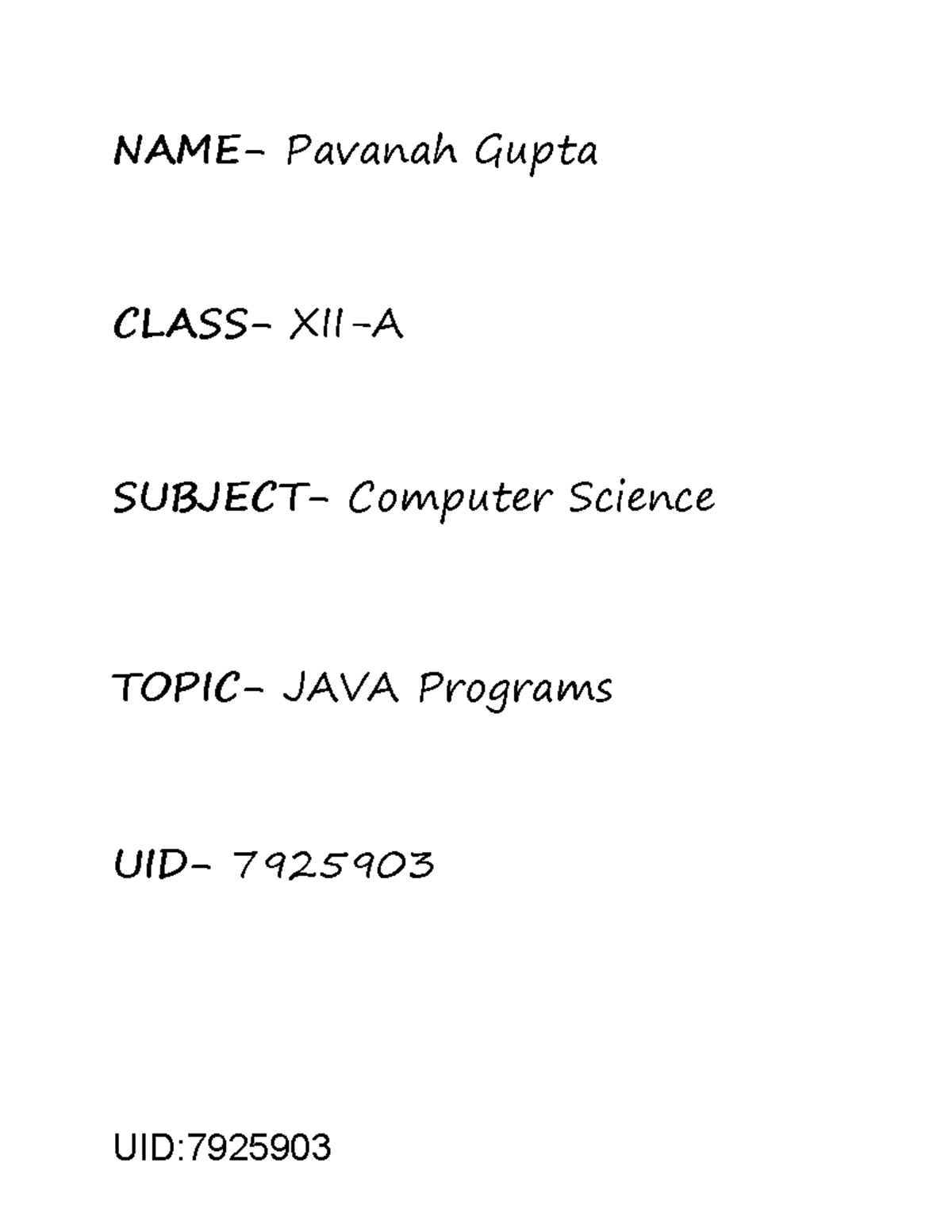 Computer Science XII Project: 30 Java Programs with Algorithms - Studocu