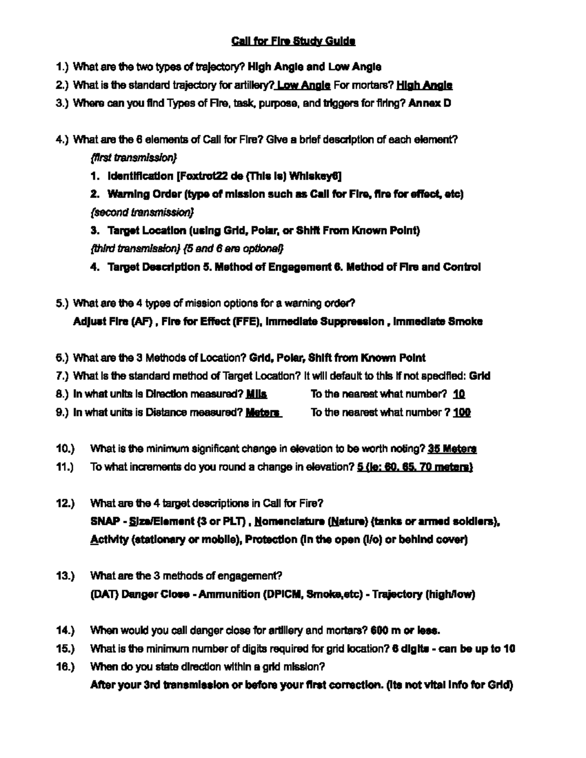 Call for Fire Study Guide - Studocu