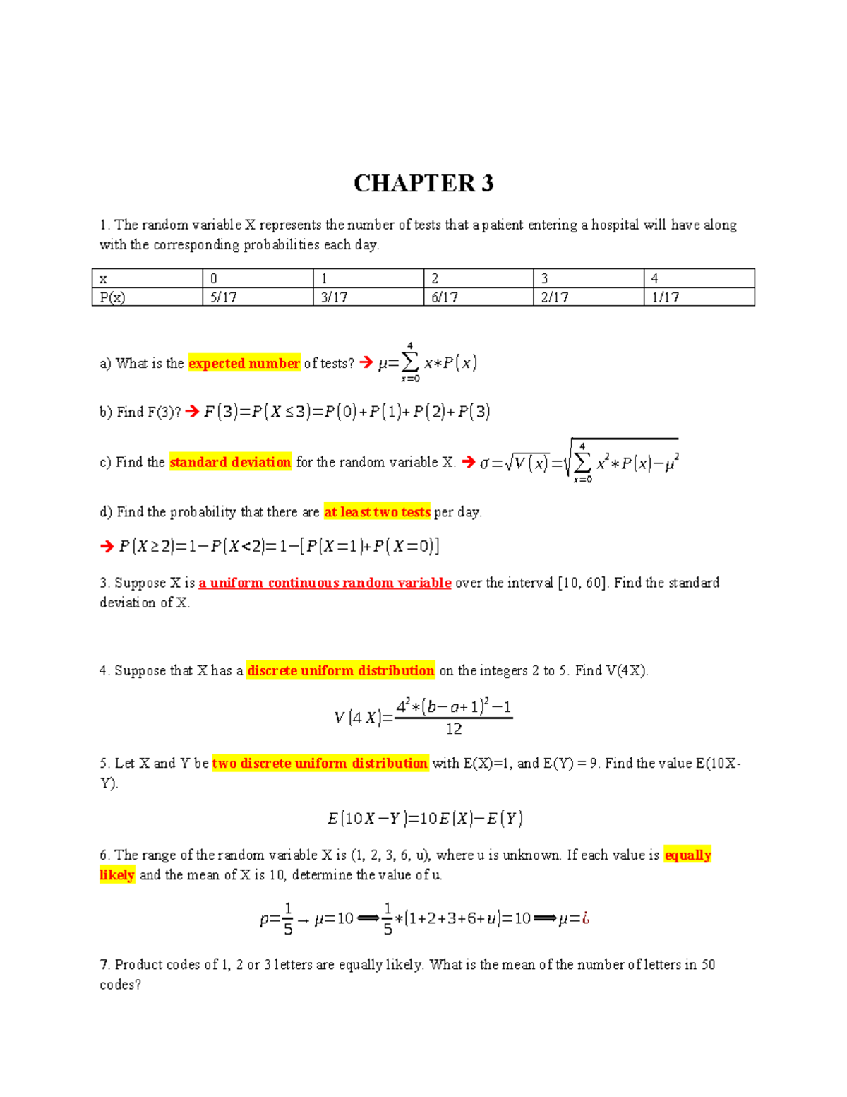 CHApter 3 - exercises on chap 3 mas291 - ####### CHAPTER 3 The random variable X represents the ...