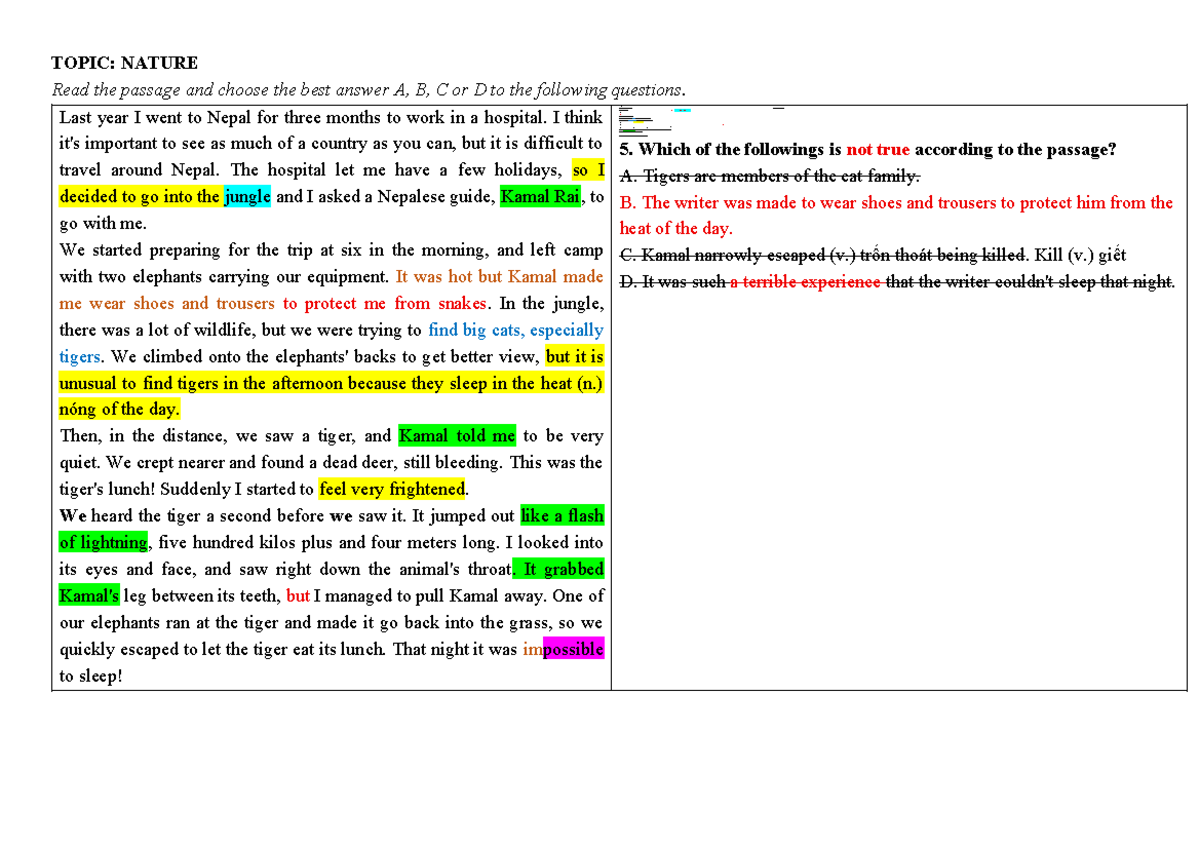 S1 Reading B2 - Nature and Biography Comprehension Questions - Studocu