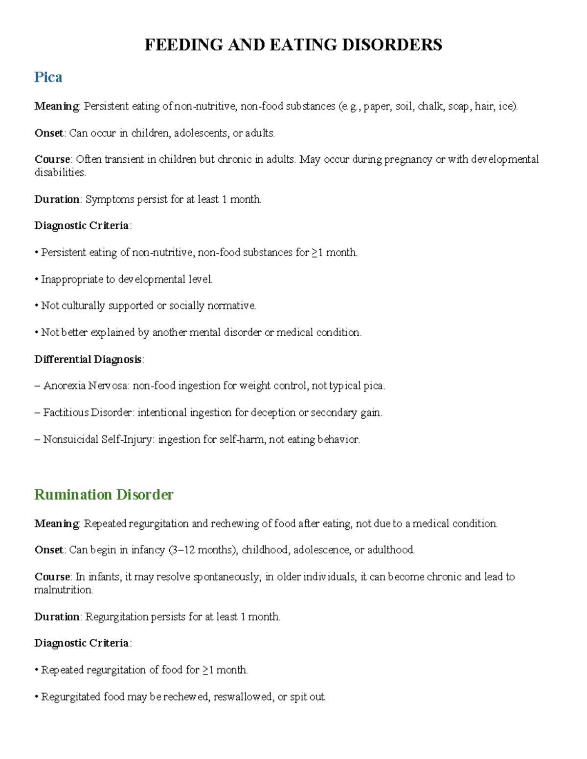 FEEDING AND EATING DISORDERS: A Comprehensive Overview - Studocu