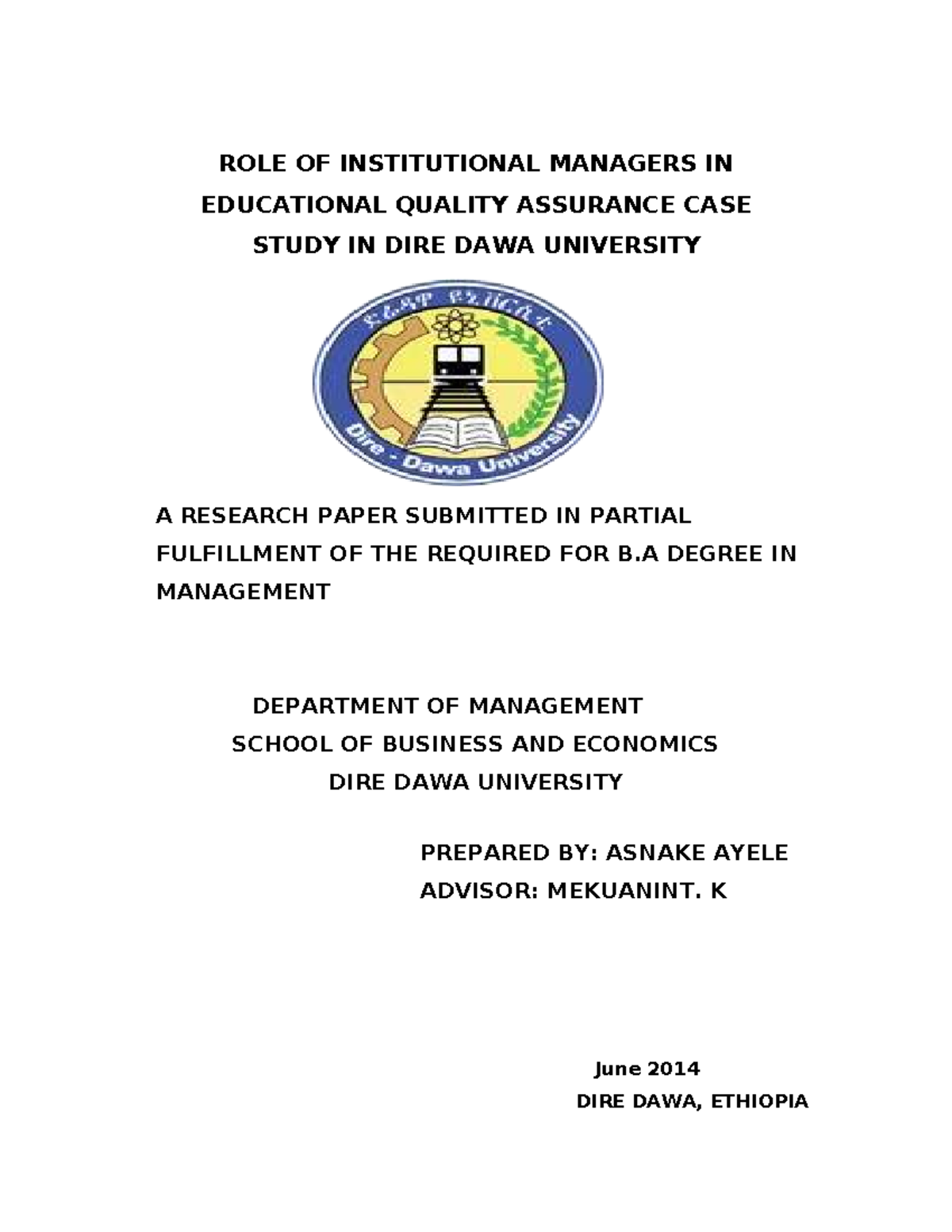 The Role of Institutional Managers in Educational Quality Assurance: A ...