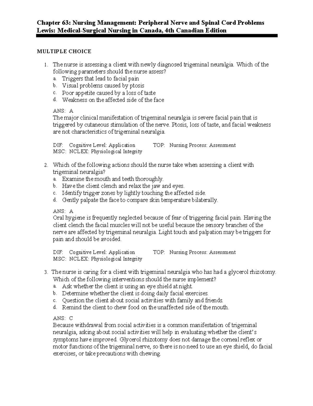 Medsurg Chapter 63: Nursing Management of Nerve & Spinal Cord Issues ...