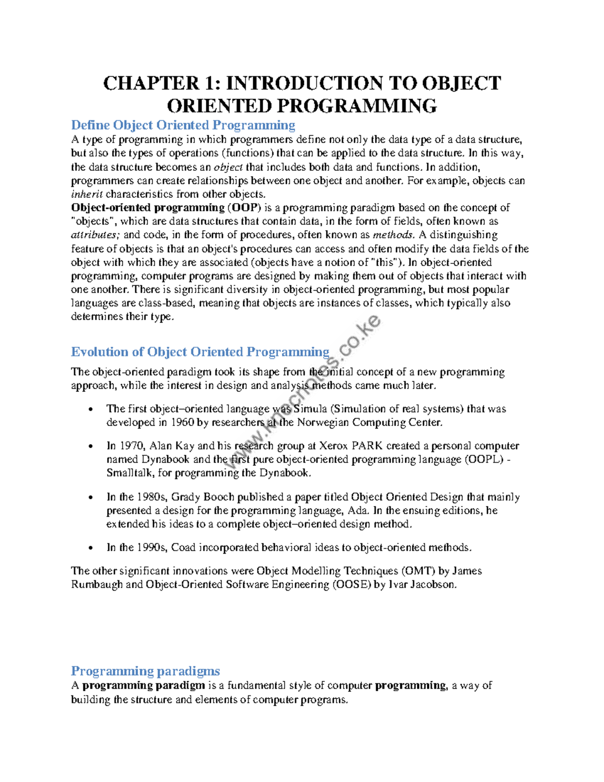 CHAPTER 1: INTRODUCTION TO OBJECT ORIENTED PROGRAMMING (OOP) - Studocu