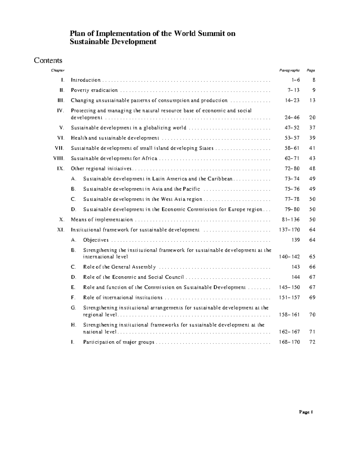 Johannesburg Plan of Implementation: Sustainable Development Goals ...