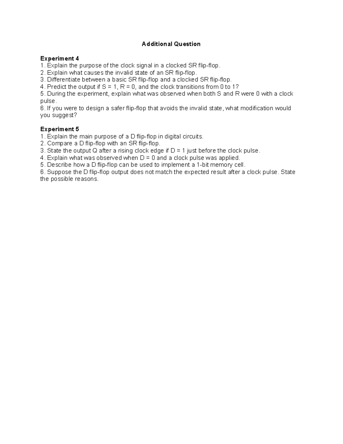 Additional Questions for Experiment 4 & 5 in Digital Circuits - Studocu