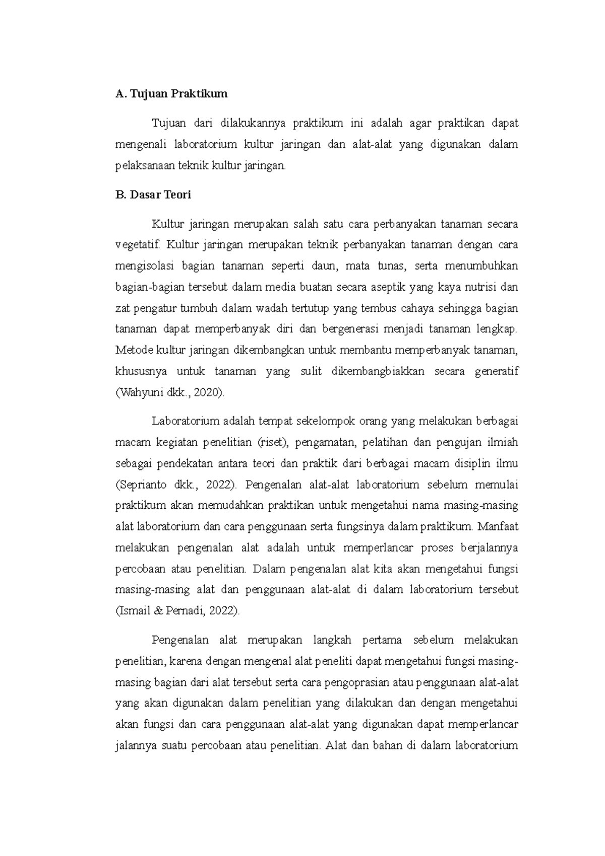 Laporan Praktikum: Pengenalan Laboratorium Kultur Jaringan - LAPRAK ...