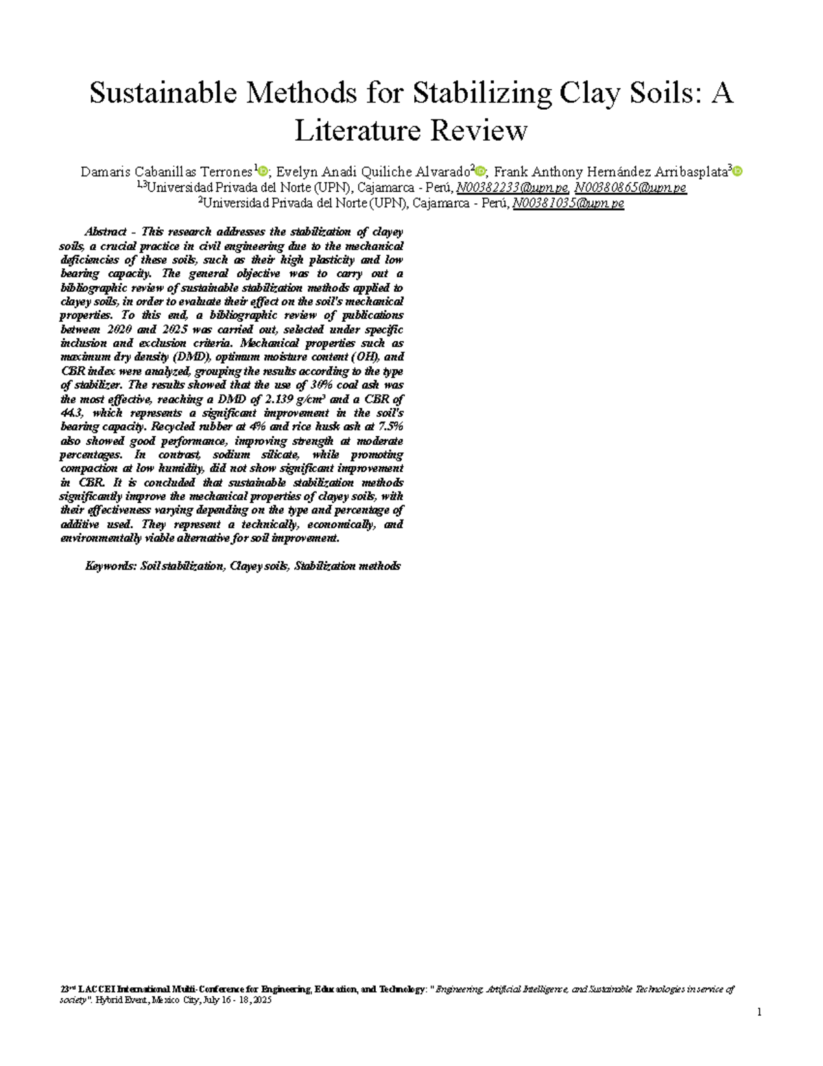 Sustainable Stabilization Methods for Clay Soils: A Literature Review ...