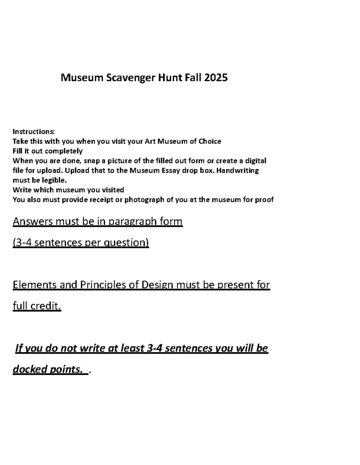 ART 2025 Museum Scavenger Hunt Instructions and Guidelines - Studocu