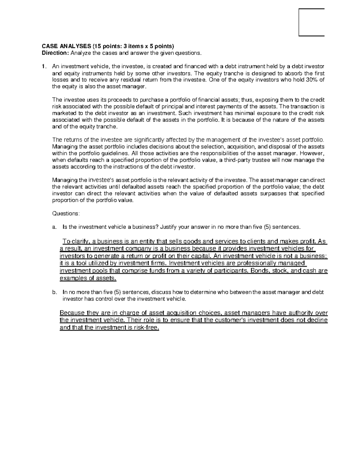 02 Case Analysis 14-ABC: Investment Vehicles and Business Acquisitions ...