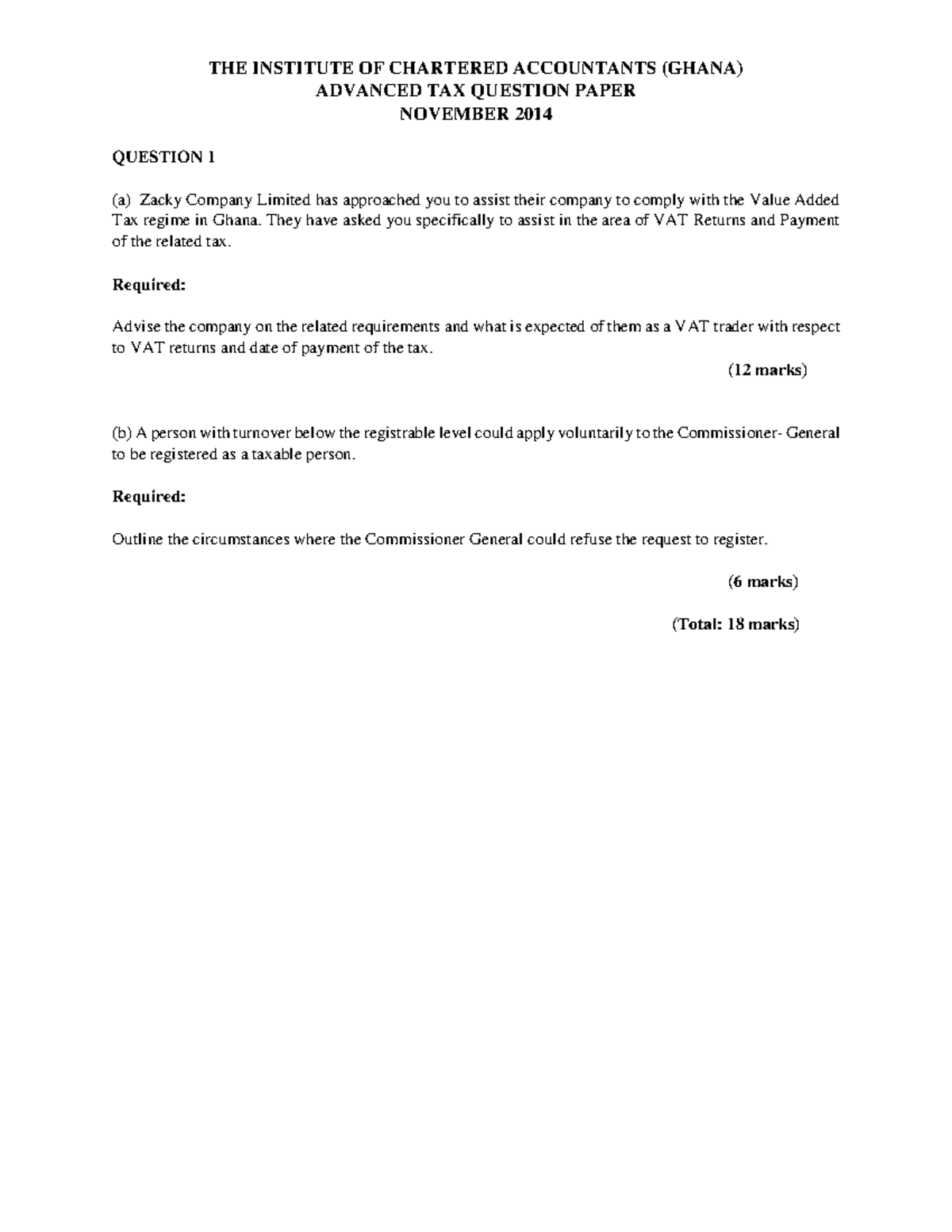 Advanced Tax Practice Exam - Questions & Answers (Nov 2014) - Studocu