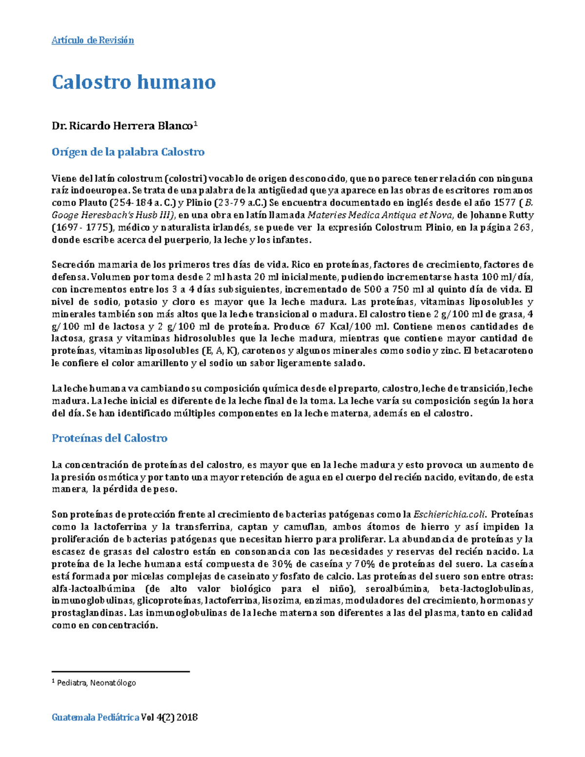 Revisión del Calostro Humano: Composición y Beneficios en Neonatos ...
