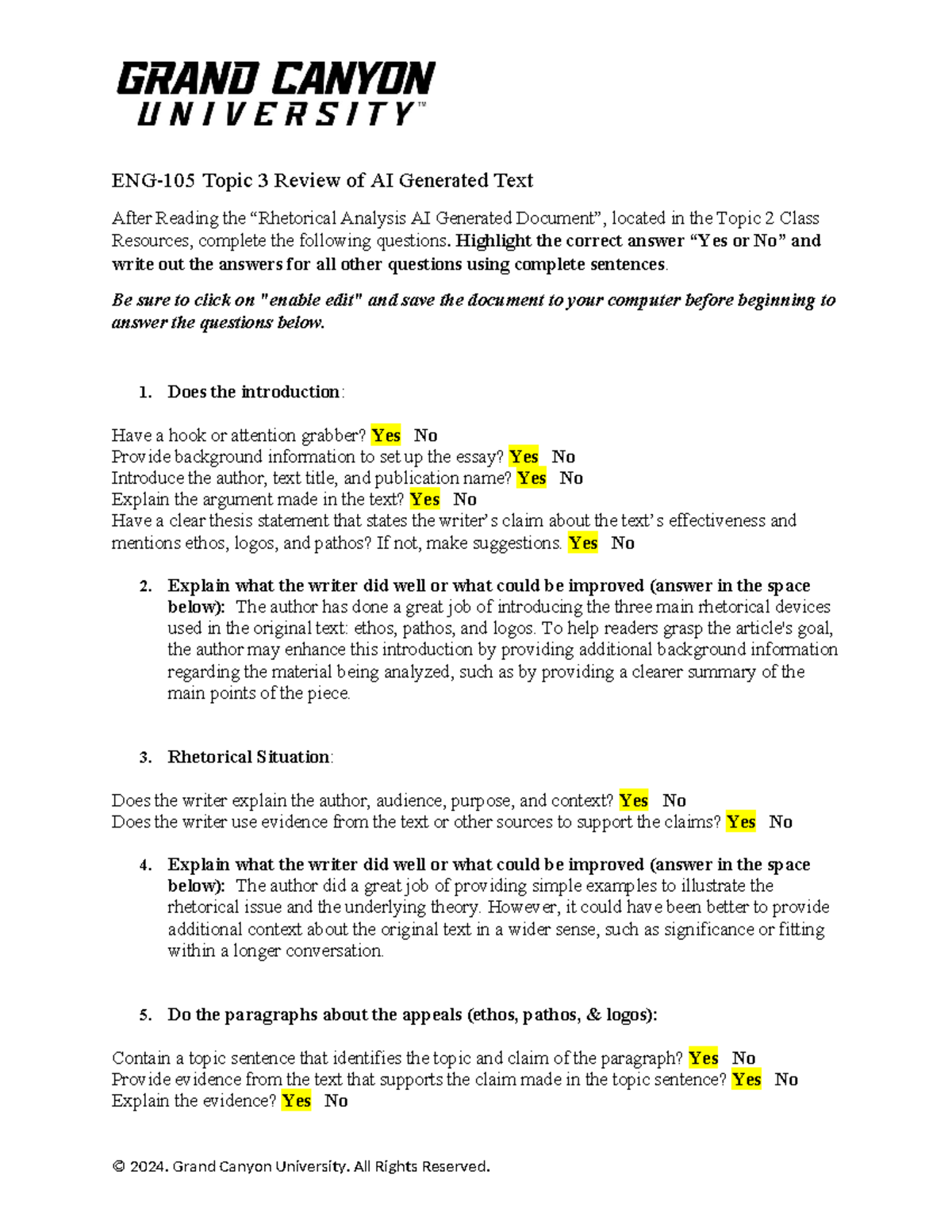 ENG-105 Topic 3 Review: Analyzing AI-Generated Text Effectiveness - Studocu