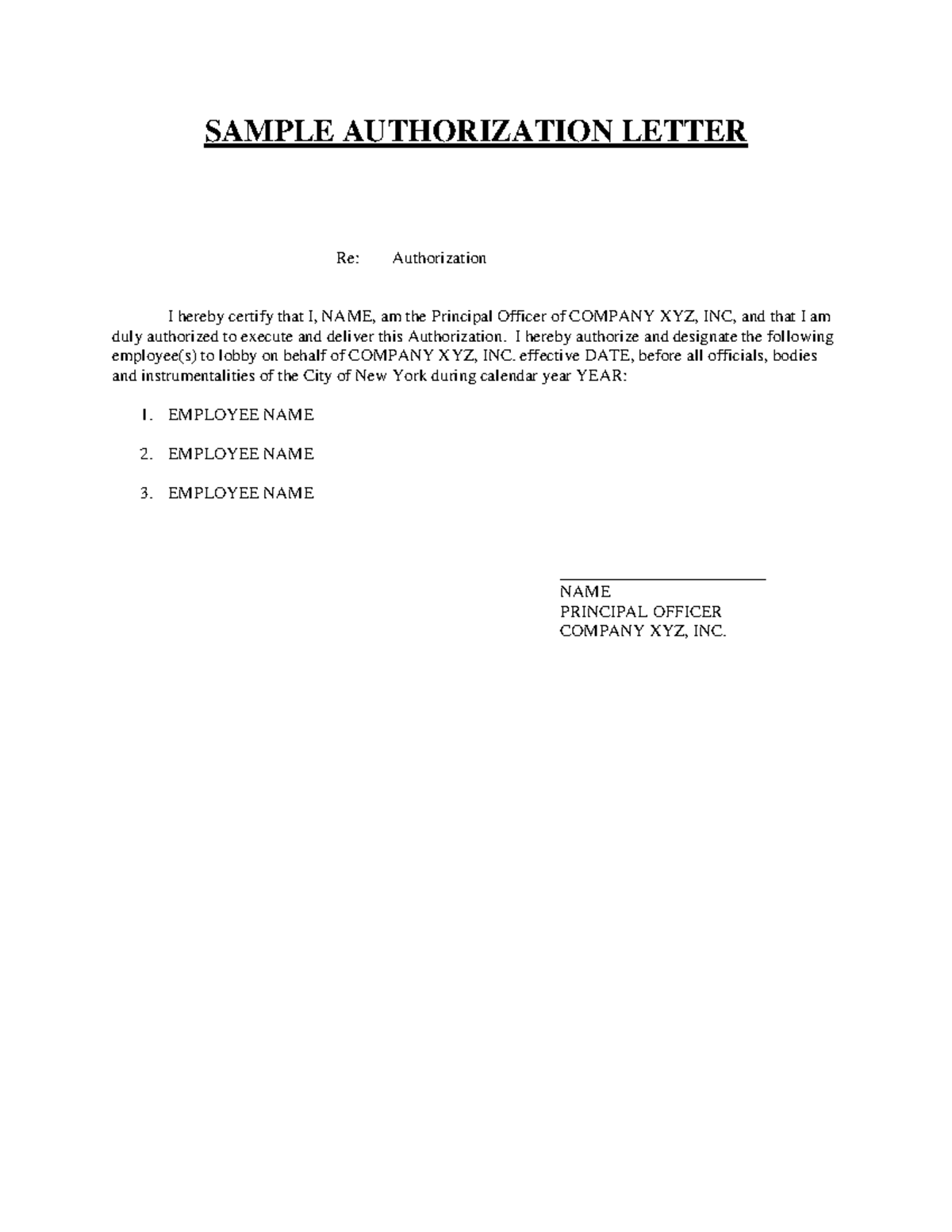 Sample Authorization Letter - SAMPLE AUTHORIZATION LETTER Re ...