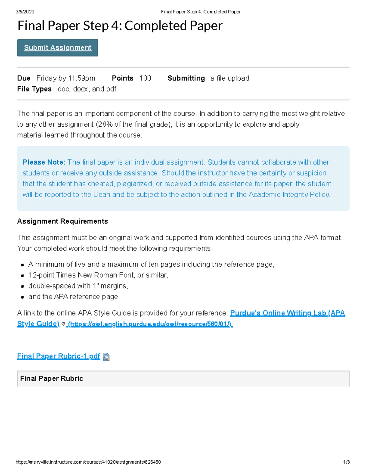 Final Paper Step 4 Completed Paper - 3/5/2020 Final Paper Step 4 ...
