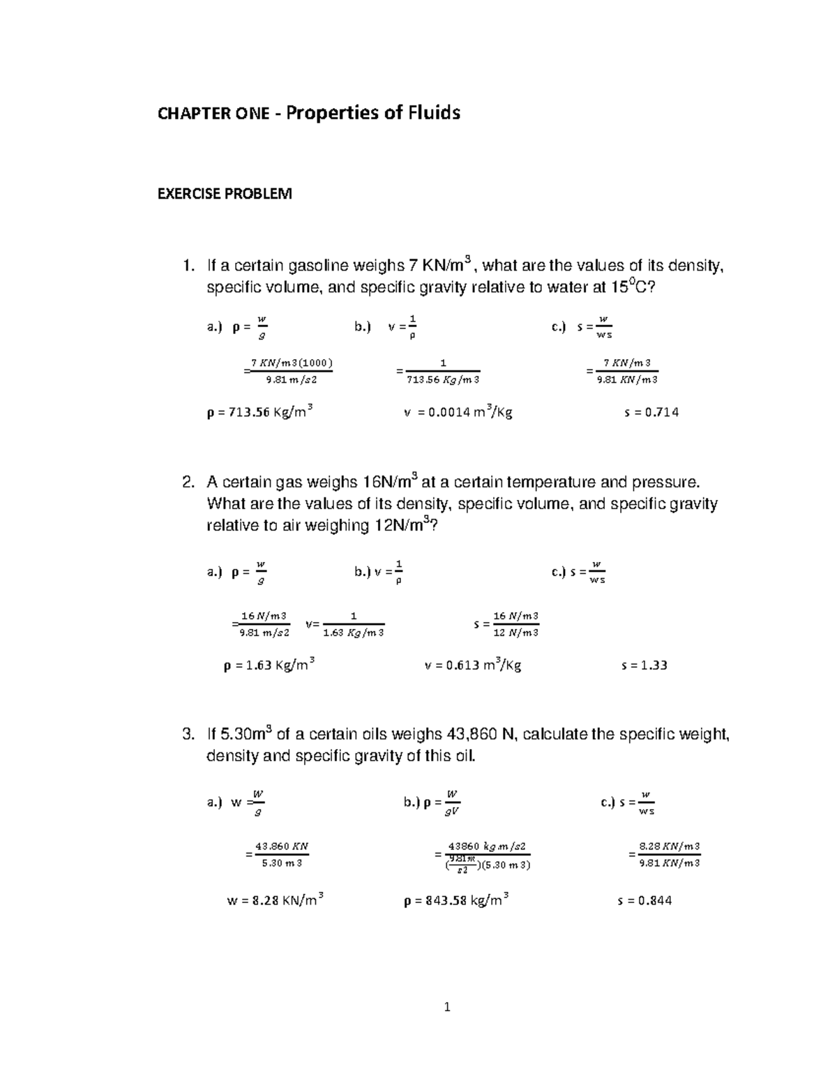 **ENGR 101: Engineering Hydraulics - Chapter 1 & 2 Exercise Problems** - Studocu