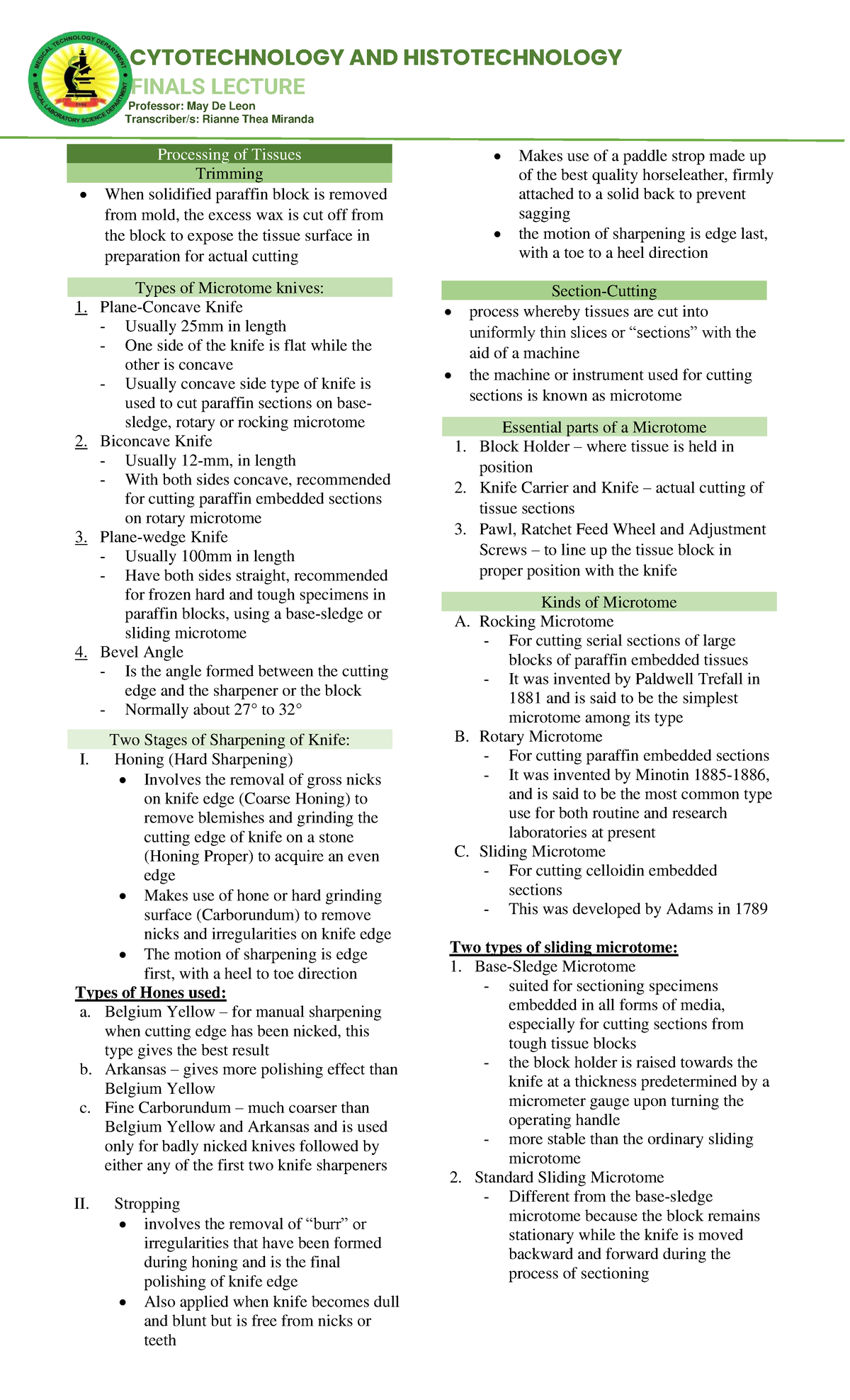 CYTOTECHNOLOGY AND HISTOTECHNOLOGY FINALS LECTURE NOTES - Studocu