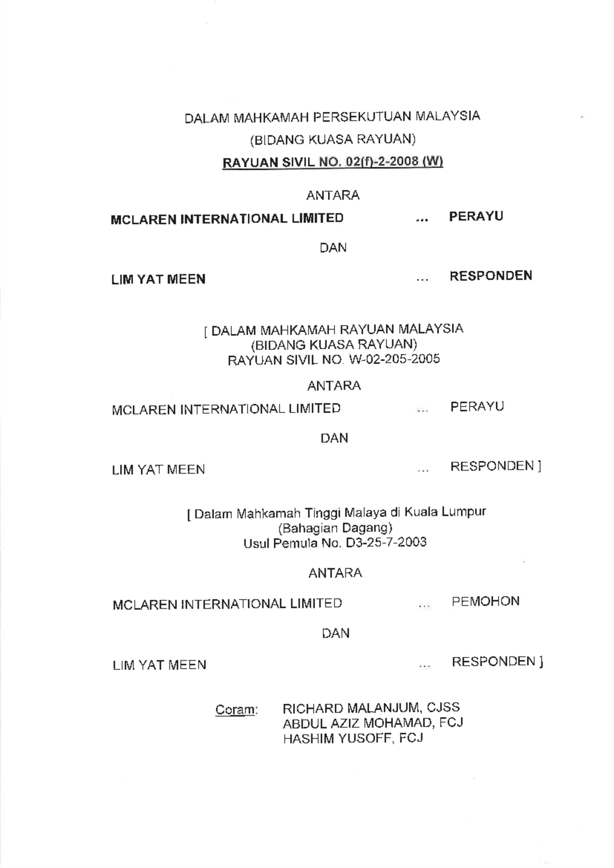 Mc Laren - tbx - DALAM MAHKAMAH PERSEKUTUAN MALAYSIA (BIDANG KUASA ...