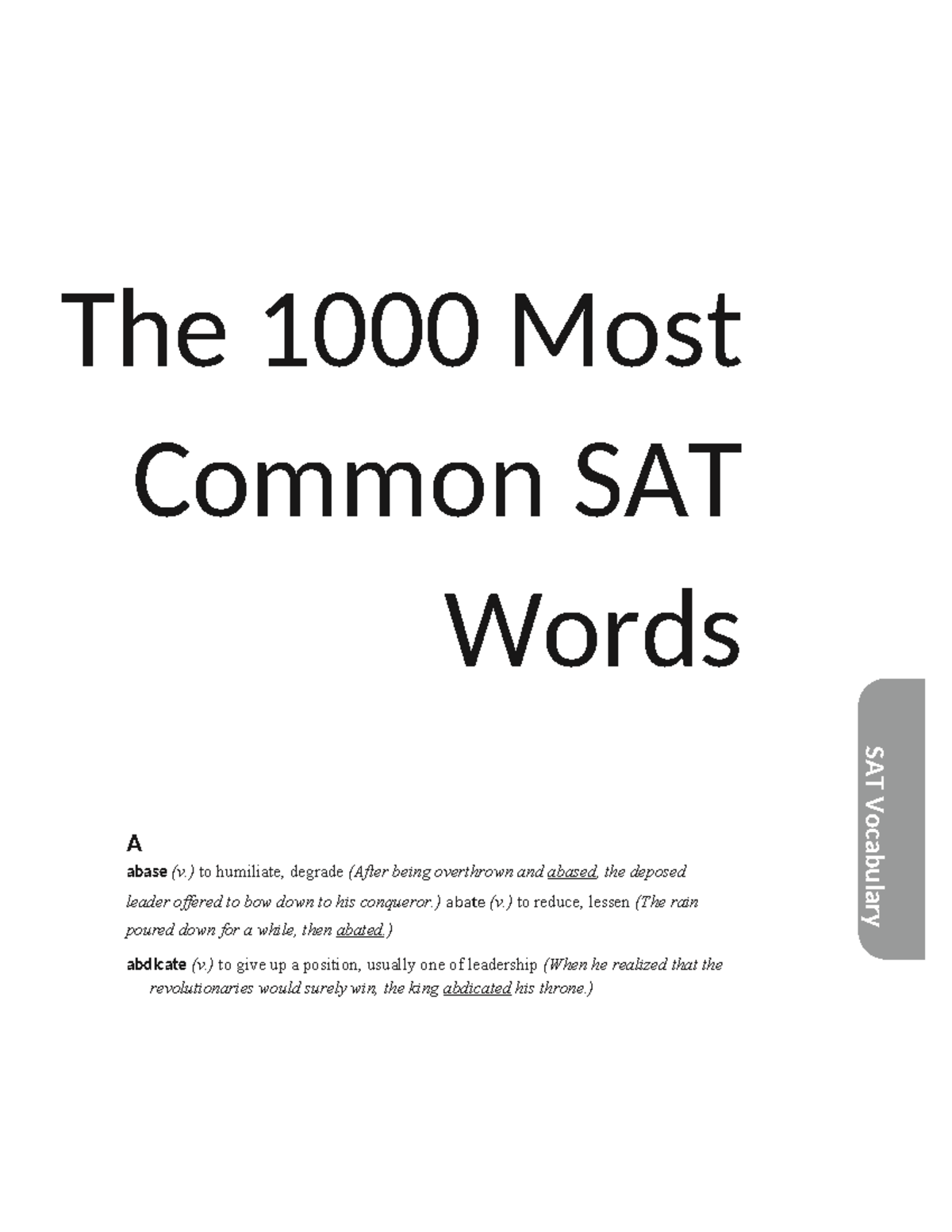 SAT Vocabulary: 1000 Most Common Words for Success - Studocu