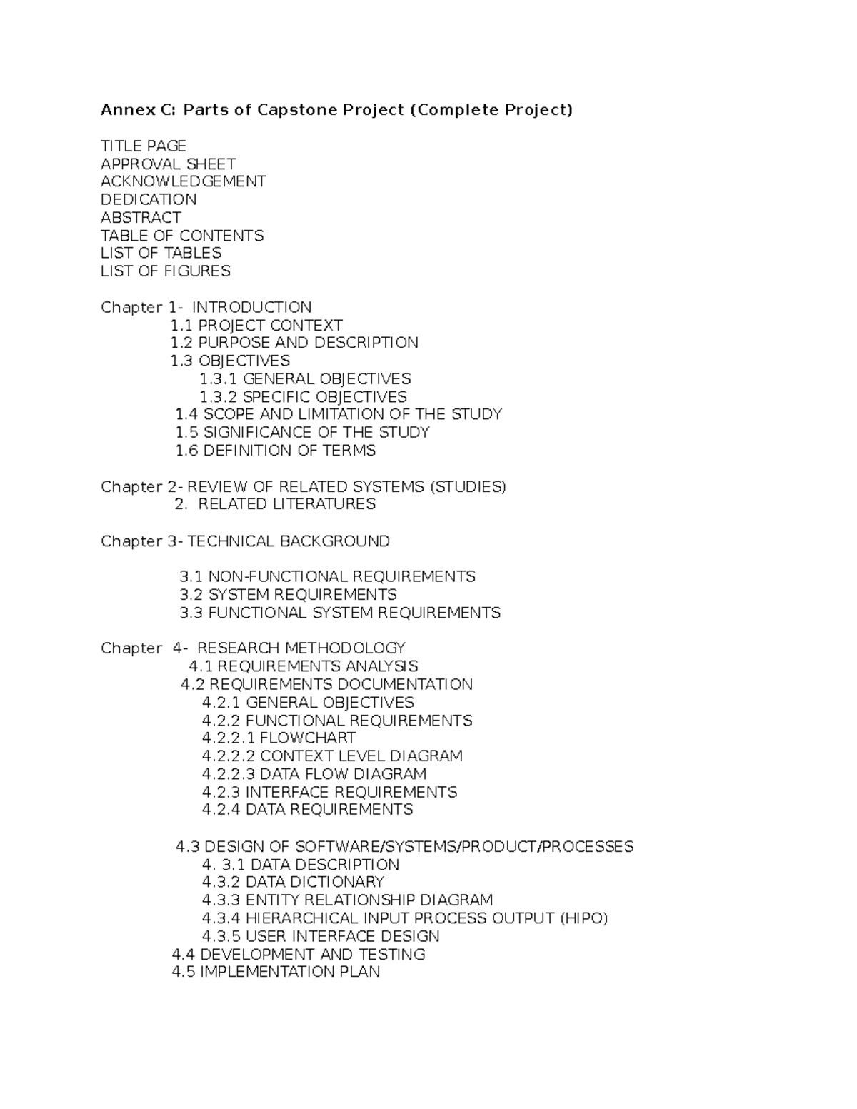 Parts of Capstone Project (Complete Project) - Detailed Outline - Studocu