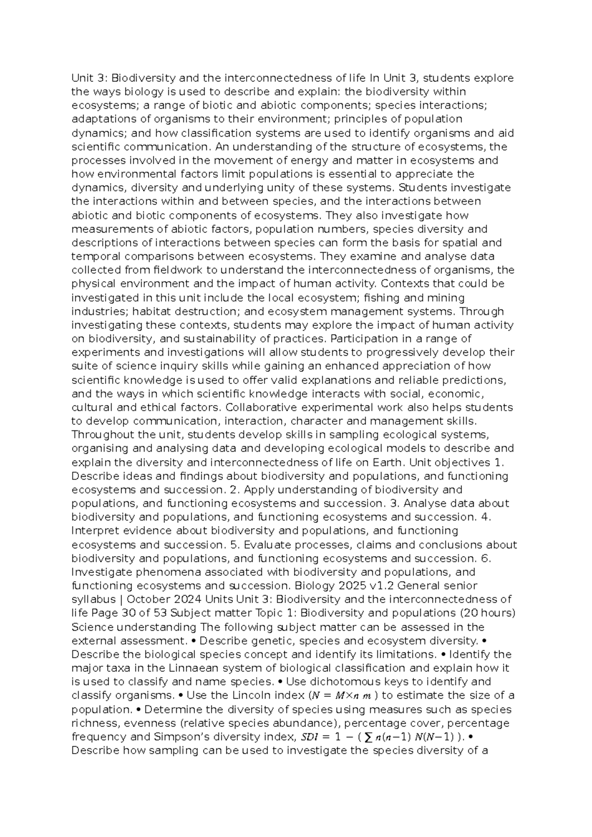 Unit 3: Biodiversity & Ecosystem Interconnectedness - Biology 2025 ...