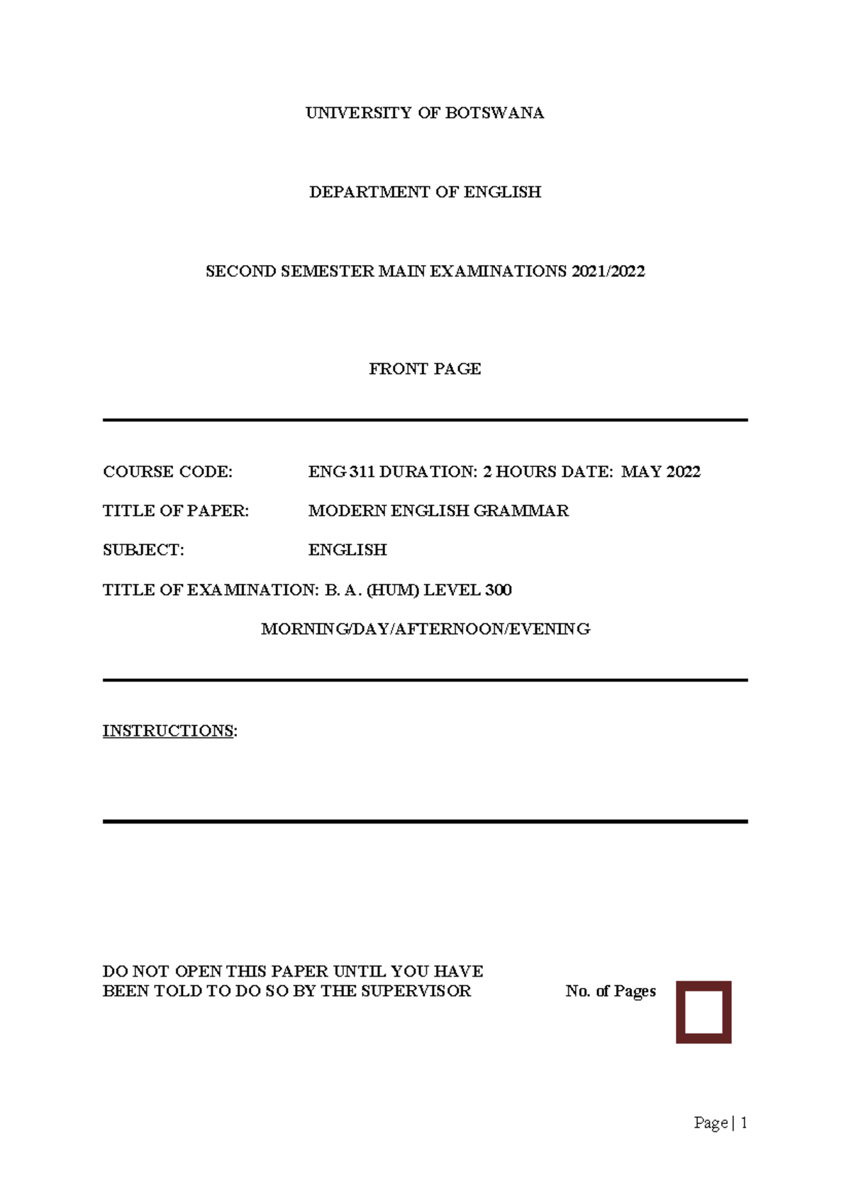 ENG 311 Modern English Grammar Final Exam - May 2022 - Studocu