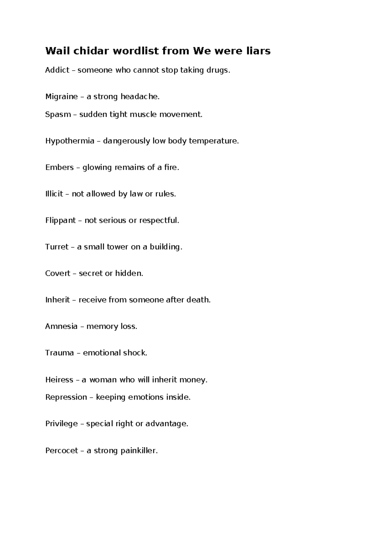 We Were Liars Vocabulary List: Key Terms and Definitions - Studeersnel