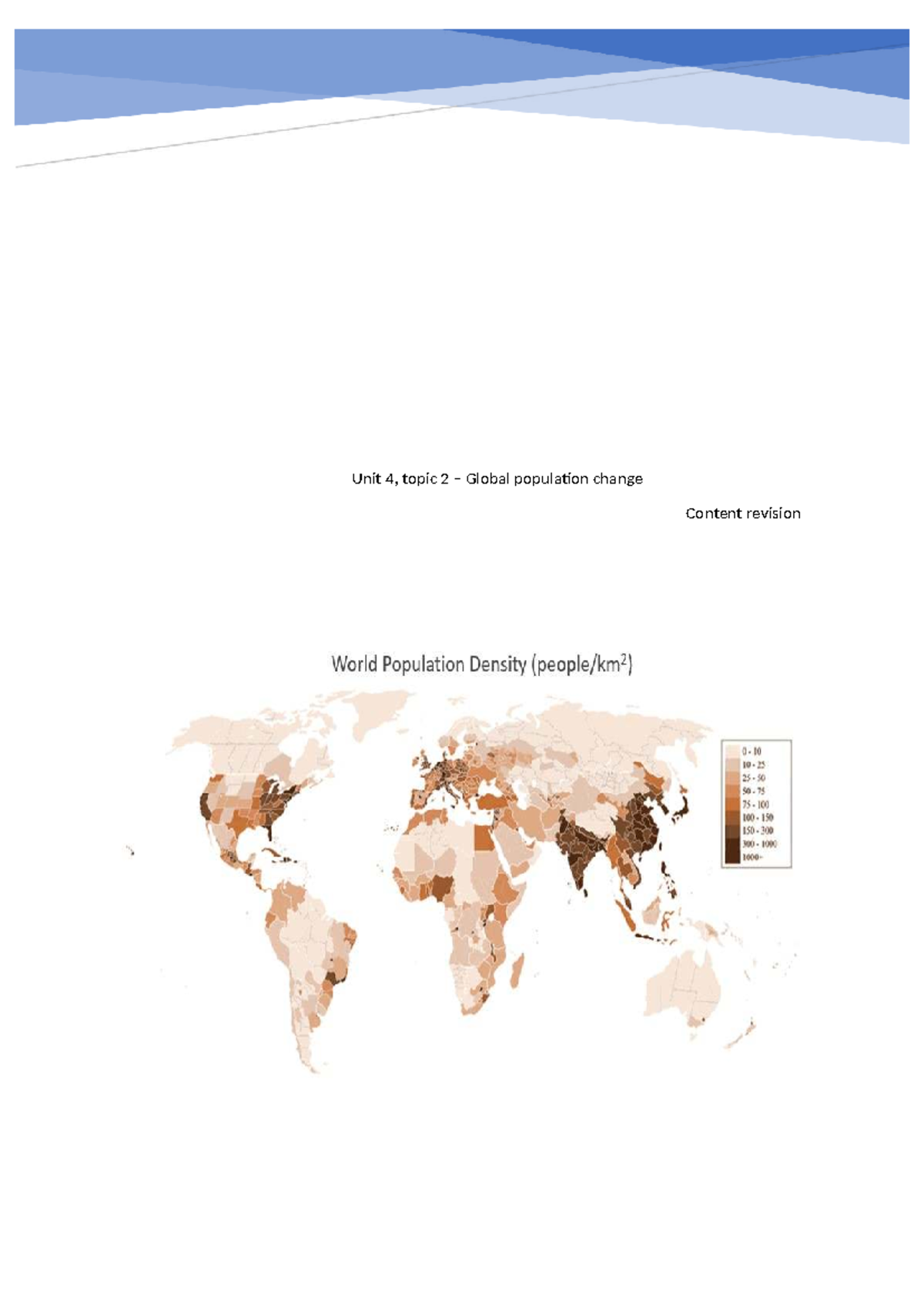 Unit 4 Topic 2: Global Population Change Revision Notes for Writing ...