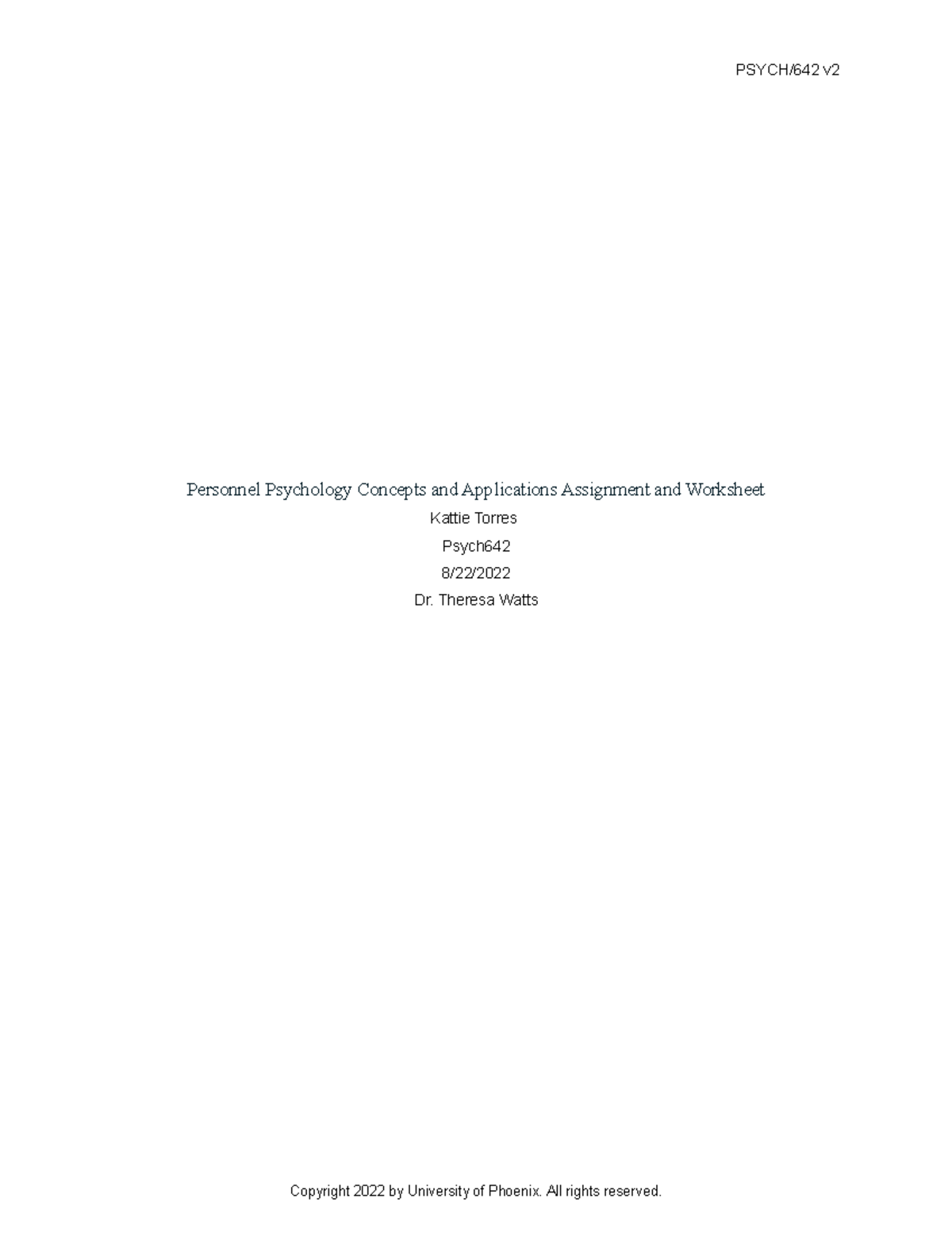 PSYCH/642: Personnel Psychology Concepts & Applications Worksheet - Studocu