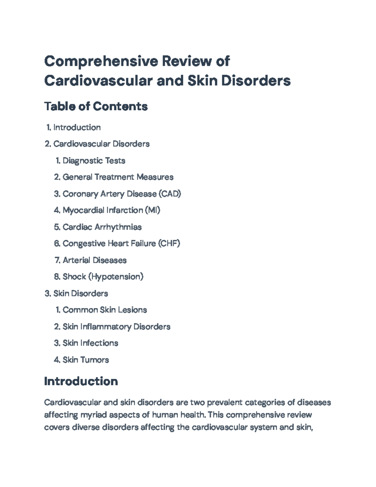 Comprehensive Review of Cardiovascular & Skin Disorders - CVD 101 ...