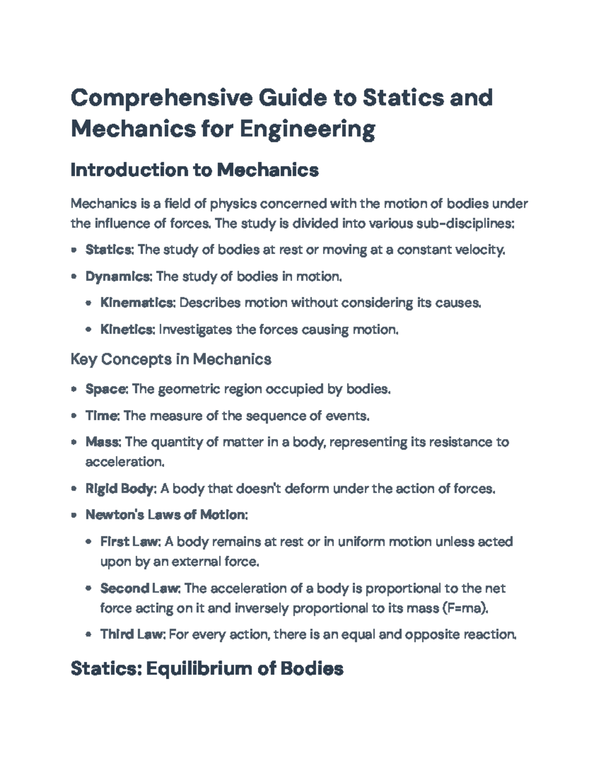 Comprehensive Guide to Statics and Mechanics for Engineering (ENG 101 ...